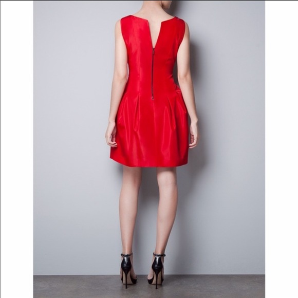Zara | Dresses | Zara Basic Red Tulip Dress With Jewelled Neckline ...